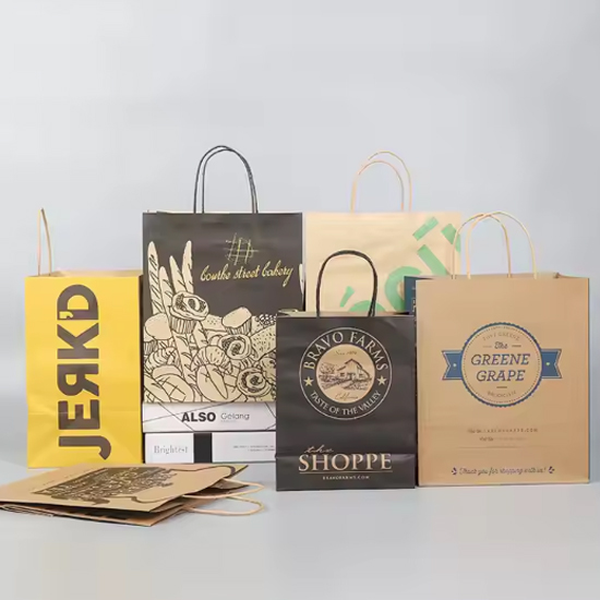 Custom Kraft Paper Shopping Bags with Handles for Business